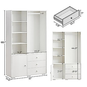 UDeuxff Bedroom Armoire，Wardrobe Armoire Closet, Drawers and Shelves, Handles, Hanging Rod, for Bedroom ，White (A)