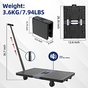 Platform Truck, Folding Trolley, 330 lb Capacity Heavy Duty Trolley with Folding Handbags, Telescoping Handlebar Platform Trolley for Luggage, Traveling, Moving, Shopping, Office (Black)