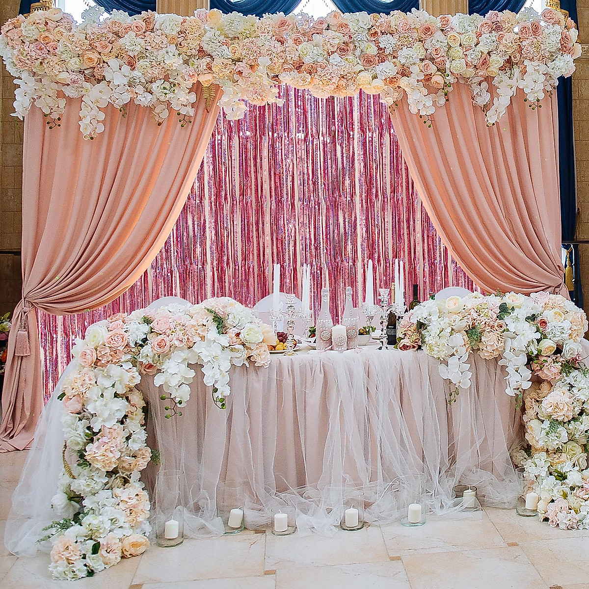 Accevo Pink Party Streamers 3Pack Glitter Foil Fringe Curtain 3.2ft x 8.2ft Pink Party Decor Photo Booth Streamers Metallic Tinsel Door Streamer for Valentines Day Decorations Christening Party Decor