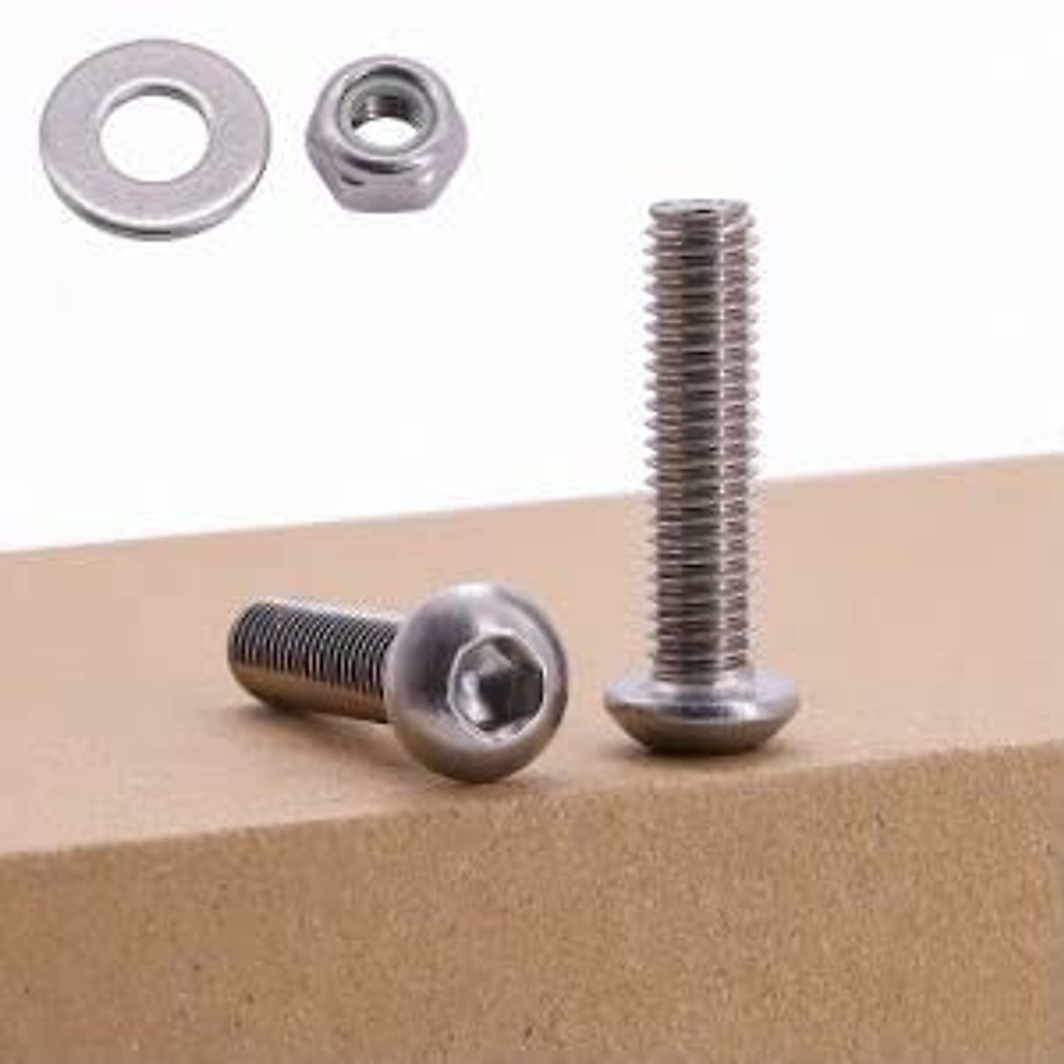 1/4"-20 x 3/4" Stainless Steel Button Head Socket Cap Screws with Hex Locknuts and Flat Washers, 304 Stainless Steel, Full Thread, Coarse Thread, 15 Sets