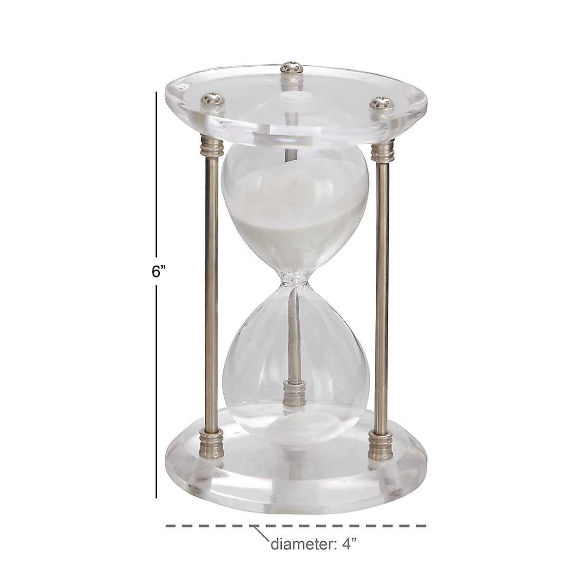 Deco 79 The Novogratz Metal Hourglass Sand Timer with Acrylic Base, 4" x 4" x 6", Silver