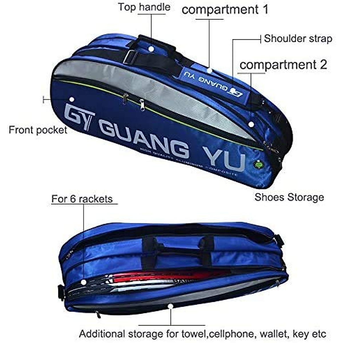 IPENNY Large Capacity Badminton Tennis Racquet Bag 6 Racket Bag Waterproof Dustproof Gym Bag Backpack Sport Equipment Duffel Bag Shoulder Bag Carrying Bag Tote Storage Sack