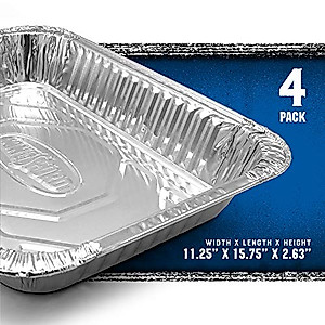 Kingsford Heavy Duty Large Aluminum Pans - Disposable Aluminum Pans for Cooking, Baking, Grilling, Frying & Roasting - Ideal Disposable Chafing Dish, Broiler, & Outdoor Tray 4 Count, (Pack of 1)