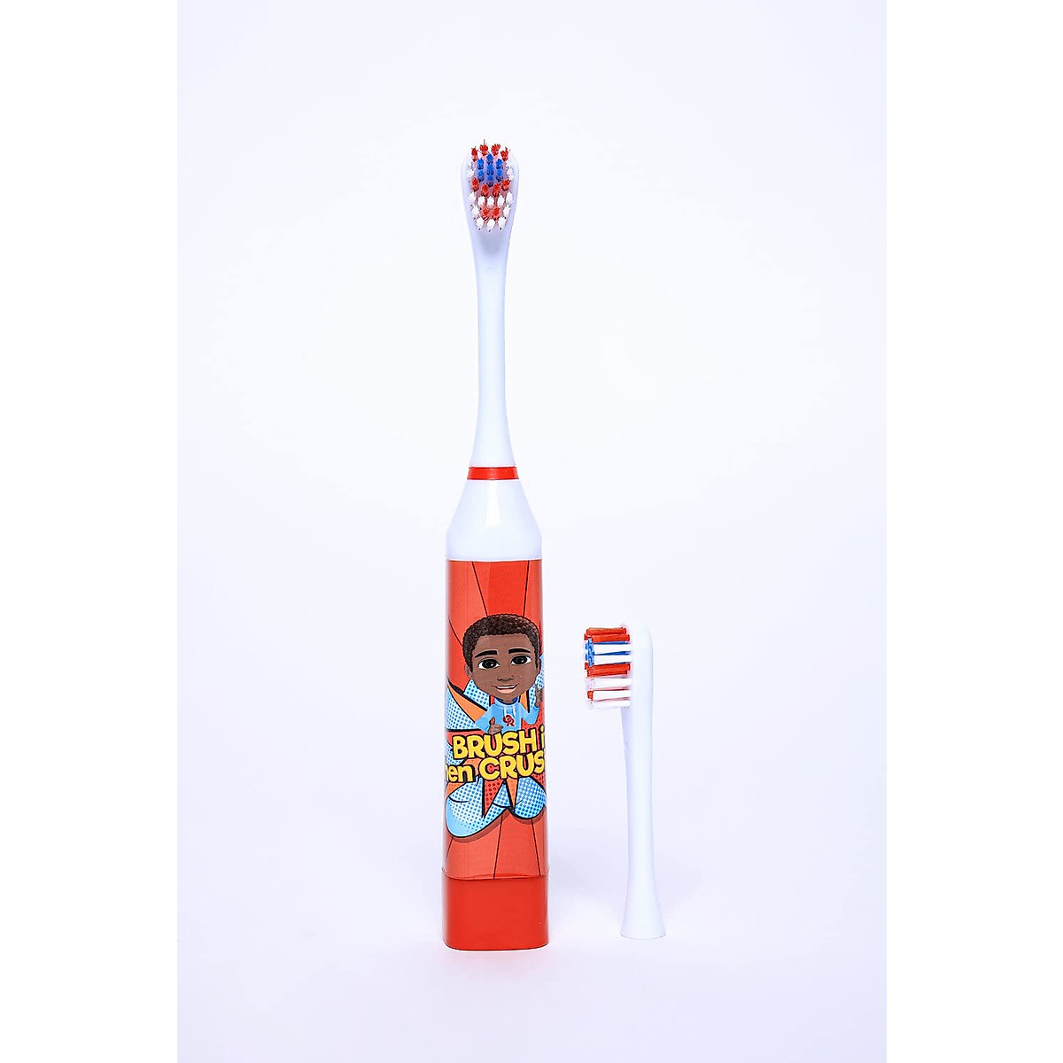 OUR REFLECTIONS Kids Battery Powered, 2 Toothbrush Heads, Soft Bristles, Ages 3 and up. (John Electric Toothbrush, Red)