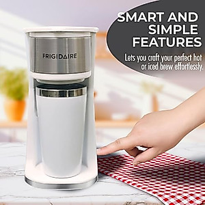 Frigidaire Stainless Steel Coffee Maker - Single Cup With Insulted Travel Mug ECMK095 with 420ml Capacity (White)