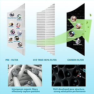 AP005 Replacement Filter, Compatible with Tao Tronics TT-AP005 Air Purifier, 3-in-1 Pre-Filter, H13 Grade True HEPA and Activated Carbon Filter Set