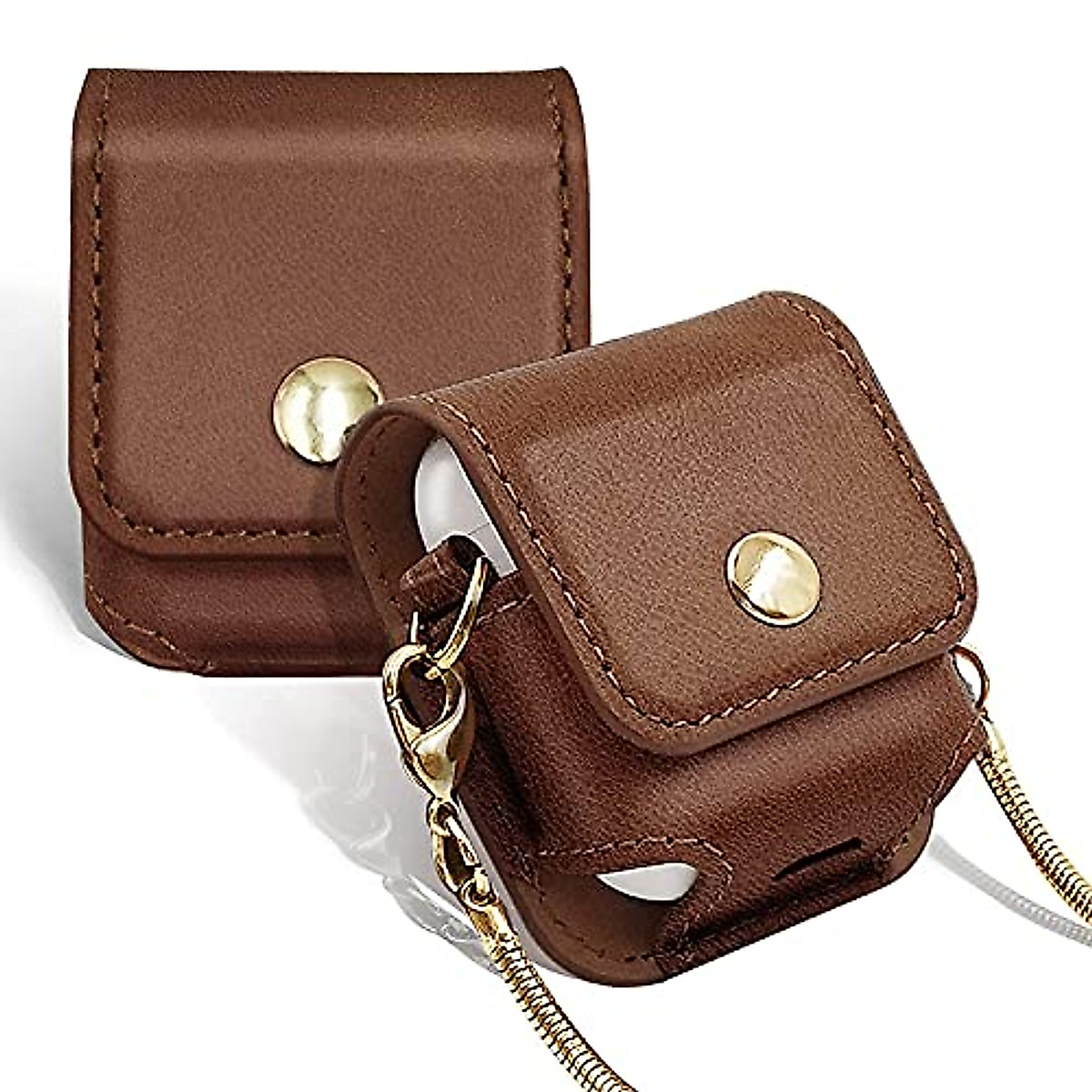 LUCKYCOIN Leather Case for Apple AirPods 1 2 Top Grain Genuine Leather Material with Wrist Lanyard Strap | Keychain Clip | Crossbody Chain | Compatible with Wireless Charging -Dark Brown
