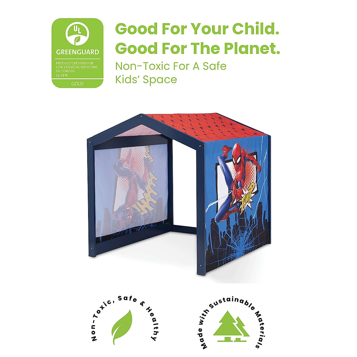 Marvel Spider-Man Indoor Playhouse with Fabric Tent for Boys and Girls by Delta Children, Great Sleep or Play Area for Kids - Fits Toddler Bed, Greenguard Gold Certified