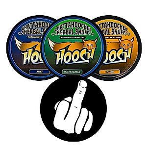 Hooch Herbal Snuff Variety Sampler (Mint, Wintergreen, and Classic) Pouch Packs - 3 Cans - Includes DC Crafts Nation Skin Can Cover - Middle Finger
