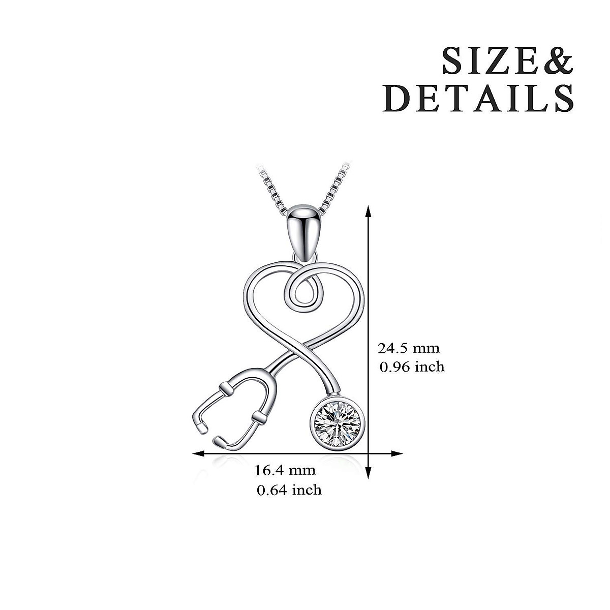 AOBOCO Sterling Silver Stethoscope Necklace Infinity Heart Pendant Doctor Nurse Necklace with Clear Austria Crystal, Women Medical Jewelry Gifts for Medical Student Doctor Nurse Female