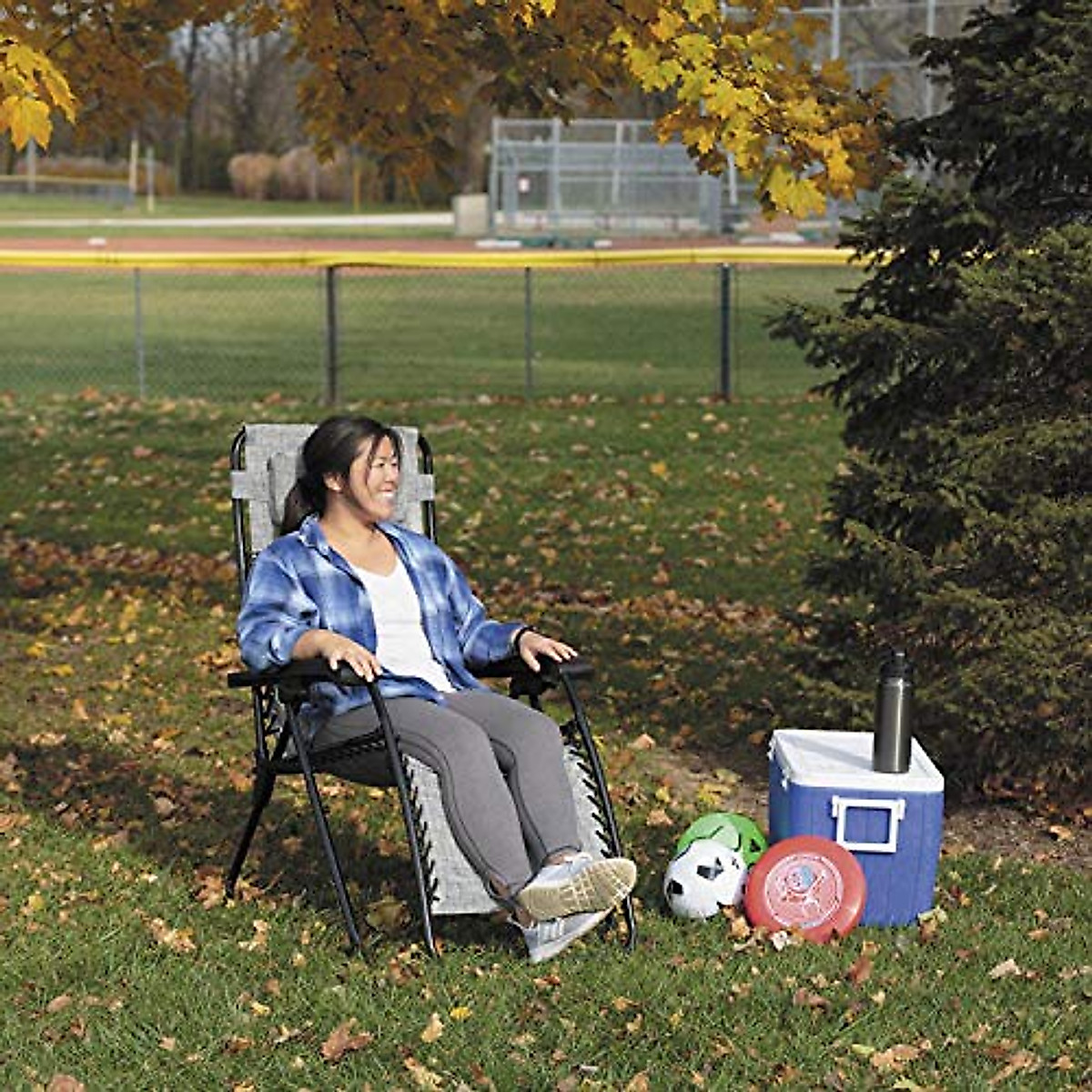 Guidesman LC-8014 Foldable Locking Weather Resistant Outdoor Steel Framed Zero Gravity Reclining Lounge Chair with Headrest Pillow, Blue