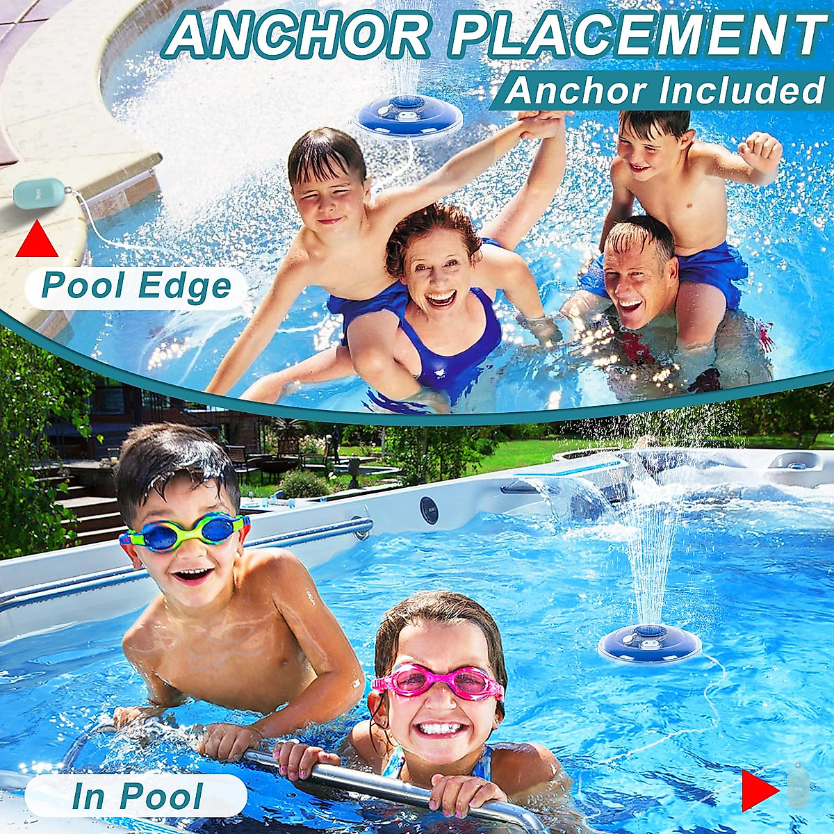 ChlorStar Floating Pool Fountain with Underwater Light Show,Pool Water Fountain Pump for Pond With Rechargeable Battery Powered,2 Modes Spray Pool Waterfall Fountain for Inground Above Ground Pool-1pc