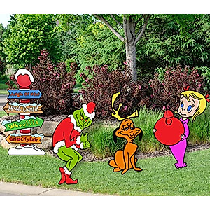 Grinch Christmas Decorations, 4PCS Yard Signs with Stakes, Grinch Cindy Max Whoville Sign for Xmas Garden Lawn Decor, Grinch Stealing Christmas Decor Party Supplies Holiday Decorations Outdoor