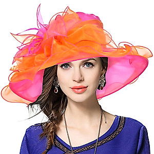 Kentucky Church Derby Hat Wide Brim Flounce Cocktail Tea Party Bridal Dress Hats (Rose)
