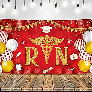 Large RN Banner for Nurse Party Decorations - 72x44 Inch | Congrats Nurse Banner for Red And Gold Nursing Graduation Party Supplies | RN Graduation Party Decorations 2023, Nurse Graduation Decorations