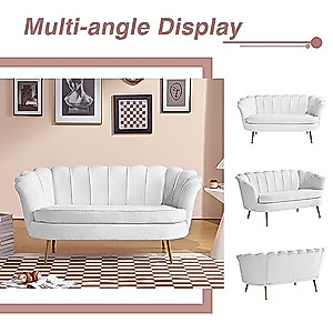 QHITTY Velvet Loveseat, 58'' Teddy Velvet Sofa Accent Couch Settee Upholstered Chair, 2 Seater Small Loveseat for Small Spaces, Living Room (White)
