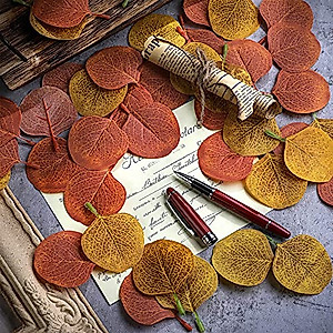 WILLBOND 400 Pieces Eucalyptus Leaves Artificial Eucalyptus Petals Fake Leaves for DIY Wedding Bouquet Party Garden Cake Table Decoration (Rusty Red and Fall Coffee)
