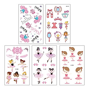 Konsait 186pcs Kids Tattoo Kits, Fake Waterproof Temporary Tattoos Ballet Girls Tattoos for Children's Birthday Party Bags Filler Gift Birthday Party Favors,Dancing Girl Tiara Rose Star LOVE