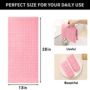 Homaxy 100% Cotton Terry Kitchen Towels(Pink, 13 x 28 inches), Checkered Designed, Soft and Super Absorbent Dish Towels, 4 Pack