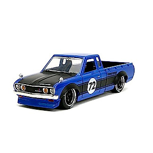 Just Trucks 1:24 Datsun 620 Pickup Die-Cast Truck w/Tire Rack, Toys for Kids and Adults(Blue/Black Stripe)