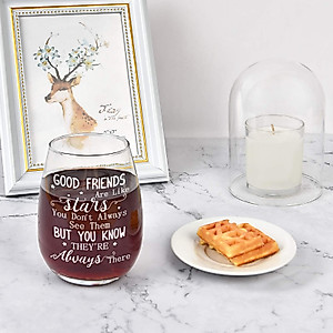 Friend Gift - Friend Stemless Wine Glass 15Oz, Good Friends Are Like Stars Wine Glass for Women, Sisters, Girls, Best Friends, Soul Sister, Gift Idea for Christmas, Birthday, Galentine's Day