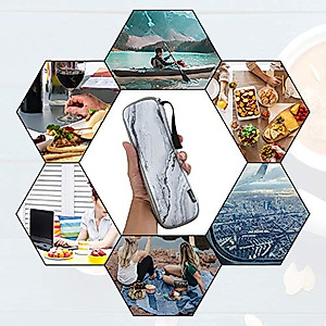 CM Reusable Portable Travel Tableware Carrying Bag Storage Case Cutlery Flatware Organziers for Straw Spoon Fork Chopsticks Utensil Holder (Marble White Pattern)