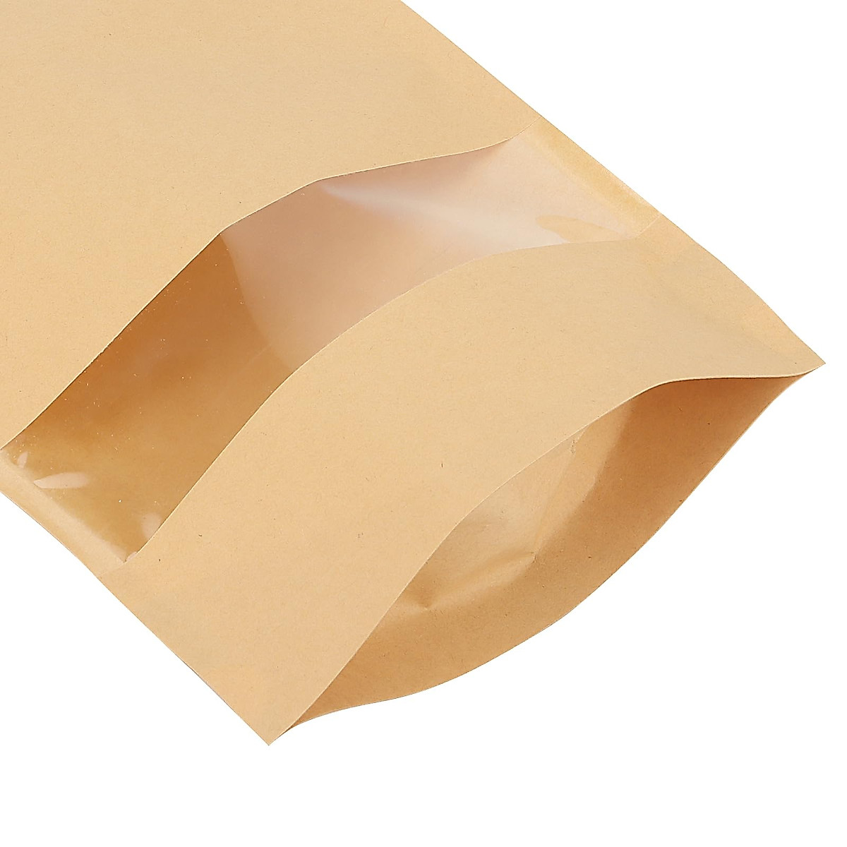 SHEUTSAN 200 Pack 6.6 x 9.4 Inch Kraft Stand Up Zip Lock Pouches, 17 x 24cm Brown Resealable Bags with Window, Reusable Kraft Zipper Paper Bags for Food Storage