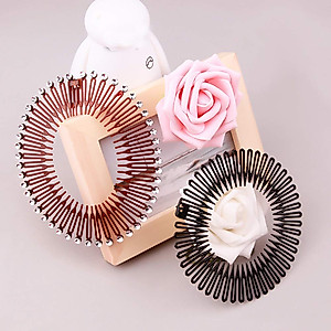 8Pcs Full Circle Spring Head Band Comb Plastic Flexible Hair Combs Headbands with Deep Teeth and Closure (4 Black + 4 Brown)