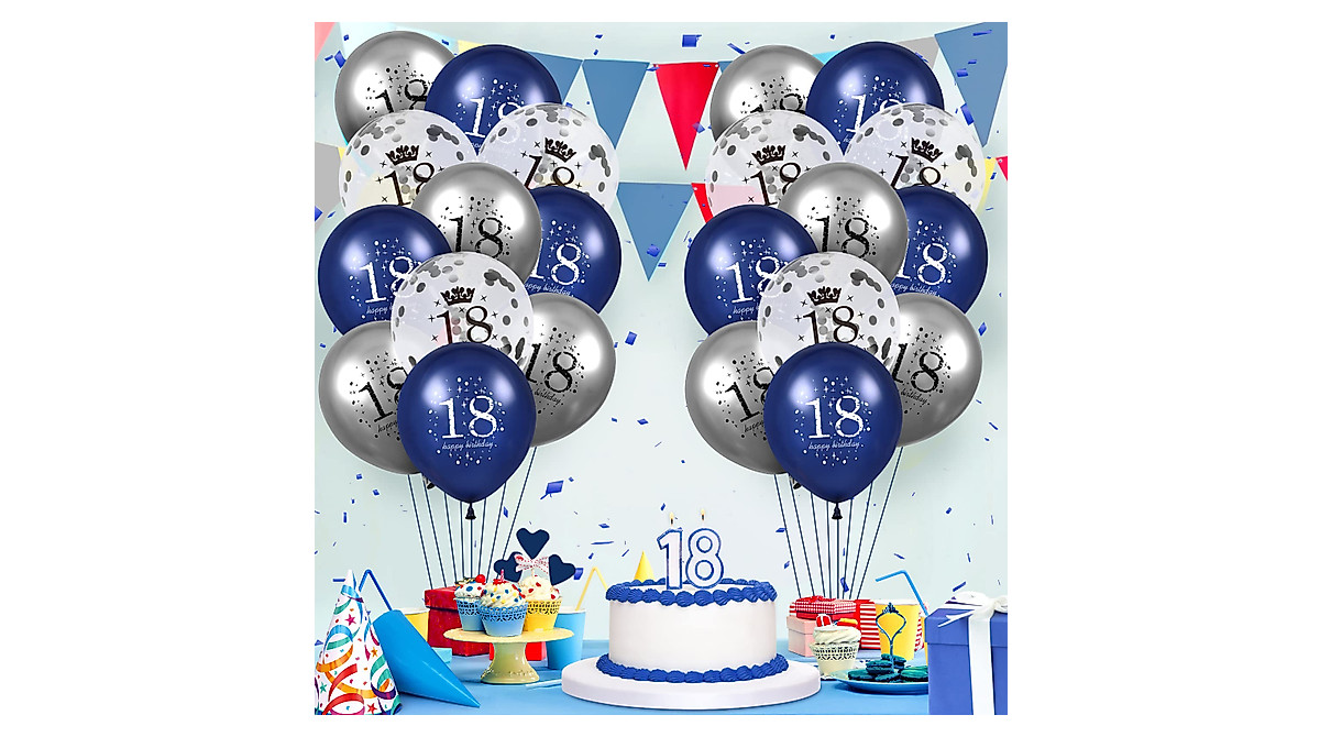18th Birthday Balloons Navy Blue Silver Latex - Perfect Party Decor