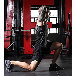 FLYFIREFLY Men's 2-in-1 Workout Running Shorts 7" Lightweight Gym Yoga Training Sport Short Pants Black Green