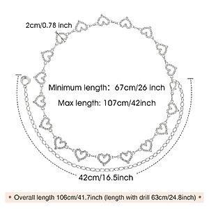 Silver Heart Chain Belt, Women Waist Chain Belt Metal Body Chain Belt Rhinestone Chain Belt for Dress