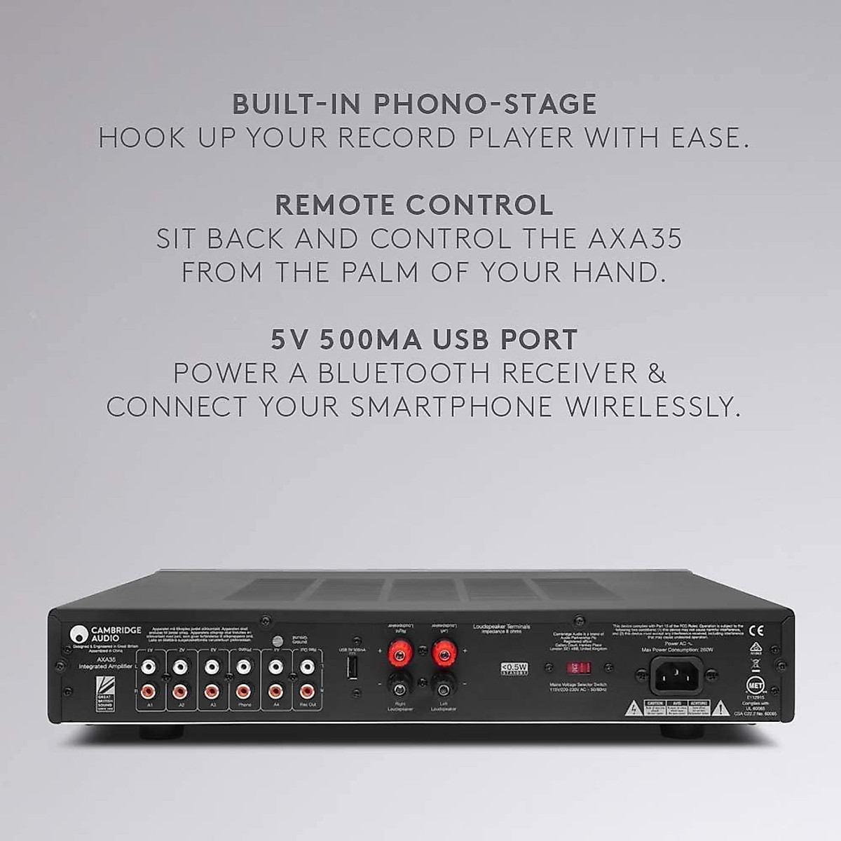 Cambridge Audio AXA35 35 Watt 2-Channel Integrated Stereo Amplifier | Built-in Phono-Stage | .25 Inch Jack, 3.5mm Aux