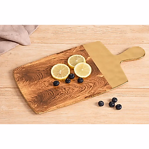 Pampa Bay Wood Look Titanium-Plated Porcelain Rectangular Serving Board, 15.5 x 8 Inch, Gold/White/Wood look
