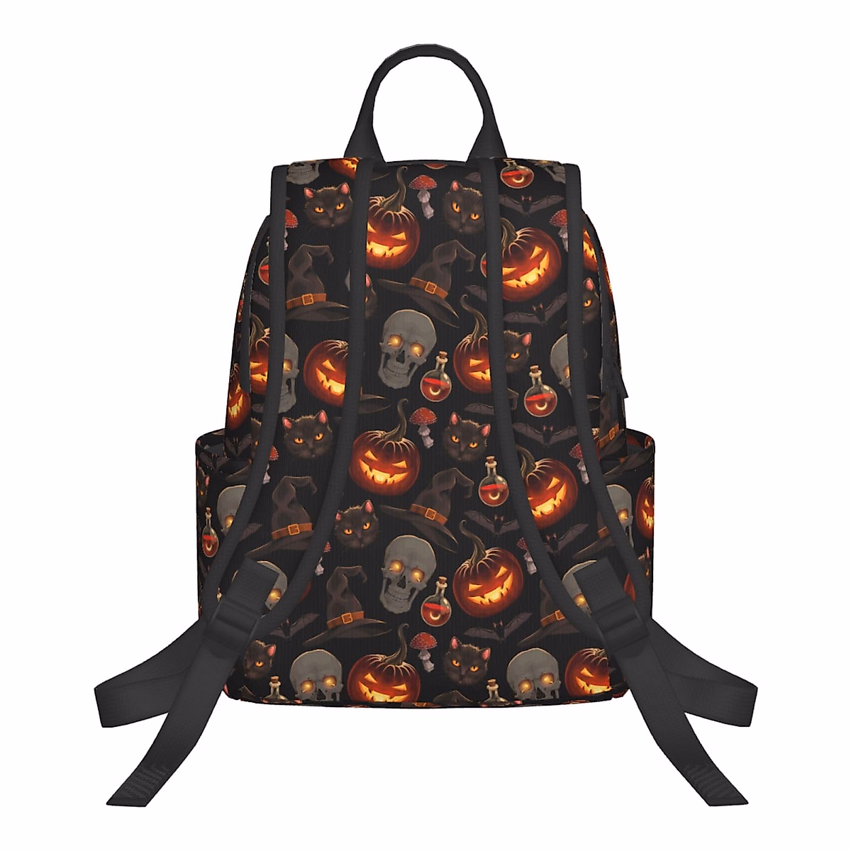 JZDACH Men women lightweight anti-theft travel daypack fashion rucksack laptop backpack for work/travel/college/business - for Halloween Gothic Witch Black Cat Bat Pumpkin Skull Mushroom