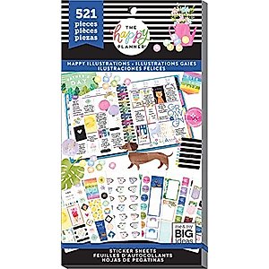 me & my BIG ideas Sticker Value Pack - The Happy Planner Scrapbooking Supplies - Happy Illustrations Theme - Multi-Color - Great for Projects, Scrapbooks & Albums - 30 Sheets, 521 Stickers Total