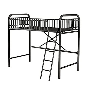 GINGVAT Twin Size Metal Loft Bed with Ladders/Full-Length Guardrails, Modern Style Study/Play Area, No Box Spring Needed, Black