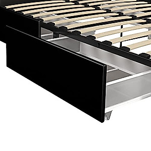 DHP Dakota Upholstered Platform Bed with Underbed Storage Drawers and Diamond Button Tufted Headboard and Footboard, No Box Spring Needed, Queen, Black Faux Leather