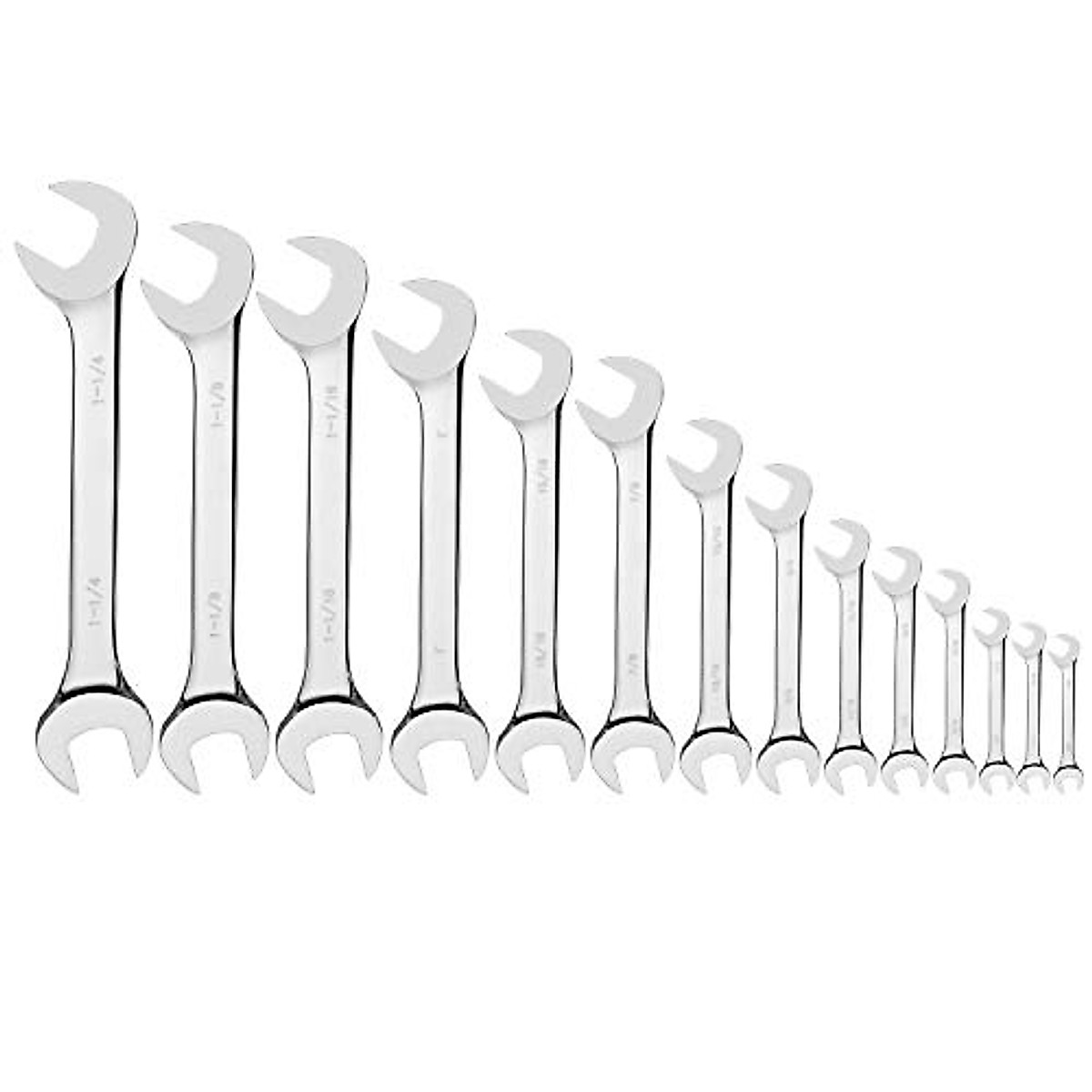 14-Piece Premium Angle Head Open End Wrench Set, Chrome Vanadium Steel | Include Standard Inch Sizes 3/8, 7/16, 1/2, 9/16, 5/8, 11/16, 3/4, 13/16, 7/8, 15/16, 1, 1-1/16, 1-1/8, 1-1/4 with Storage Rack