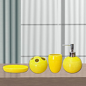 AONUOWE Bathroom Accessories Set 4PCS, Bathroom Decor Ceramic Accessories Sets Complete with Soap Dispenser, Toothbrush Holder, Tumbler, Soap Dish(Yellow)