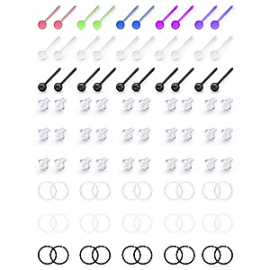 Ftovosyo Invisible Plastic Earring Posts Clear Ear Hole Retainer Hoop Earring Studs Clear Ear Spacers Piercing Jewelry for Men Women Kids Sports Work, Silicone Rubber Backs Earnuts