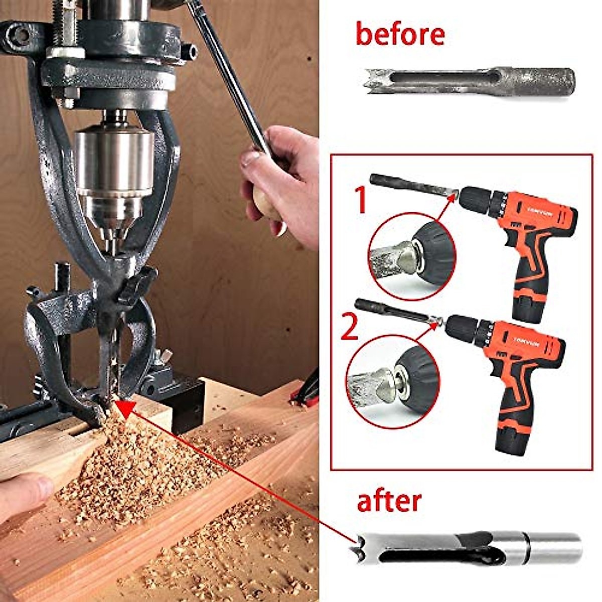 scottchen PRO Woodworking Square Hole Drill Bit Sharpener Mortise Chisel Bit Sharpening Tool Up to 1/2" Bit Grit #220/600-2Pack