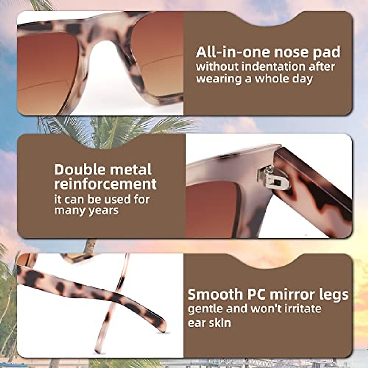 LADEESSE Bifocal Sunglasses For Women Oversized Retro Reading Sunglasses 3 Pack UV400 Sun Readers Glasses +2.0