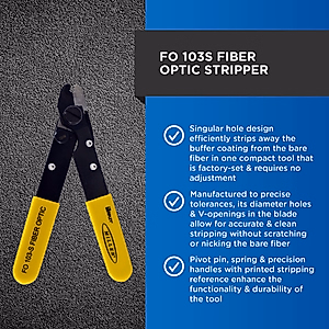 Miller FO 103-S Series Single Hole Fiber Optic Stripper for Working Technicians and Electricians, Safe Cable Tool with V-Shaped Opening, Easily Portable Wire Strippers, 2.72 Ounces