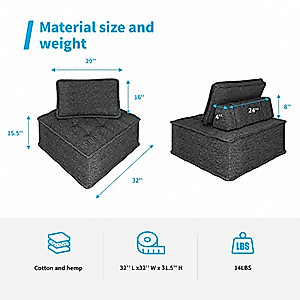 Mjkone Armless Floor Couch 2PCS Free Combination Floor Sofa Chair Comfy Modular Sofa with Removable Back Cushion Variable Sectional Sofa Couches for Living Room Apartment Office Small Space, Dark Grey