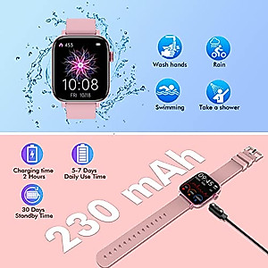Smart Watch for Women Men (Answer/Make Calls), 1.9" Smartwatch Fitness Tracker for Android iPhone, Waterproof Sport Digital Watches, Blood Pressure Heart Rate Monitor Step Counter Sleep Tracker-Pink