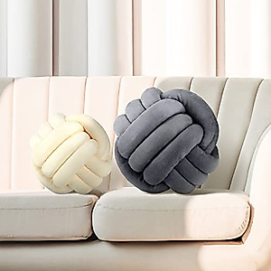 2 Pieces Soft Knot Ball Pillows Round Throw Pillow Cushion Home Decoration Plush Pillow, Throw Knotted Pillow Handmade Round Plush Pillow White, 7.8 Inch, Gray, 10.6 Inch