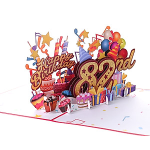 iGifts And Cards Happy 82nd Red Birthday 3D Pop Up Greeting Card – Awesome 82nd Birthday Card For Woman, Man, Happy Eighty Two Birthday Gift For Mom, Dad, Best Wife, Husband Unique Present, 5" X 7"