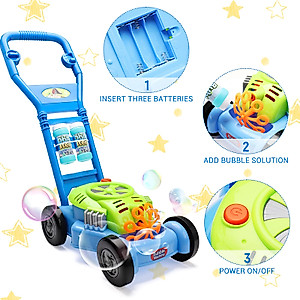 Bubble Lawn Mower for Toddlers, Kids Bubble Blower Maker Machine, Summer Outdoor Push Toys, Easter Basket Stuffers Birthday Toys Gifts for Preschool Baby Boys Girls