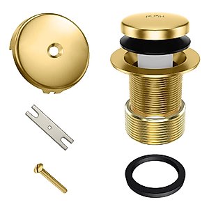 Bathtub Drain Tip Toe Tub Conversion Kit Assembly, Replacement Tub Drain Kit with One-Hole Overflow Faceplate and Universal Fine/Coarse Thread and Adapter(Brushed Gold)