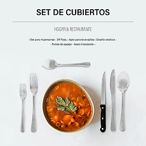 24 Piece Flatware Set Stainless Steel Flatware Set Fork Spoon Knife Steak Knife Cutlery Set for 4 People Dishwasher Safe (24 Pieces)